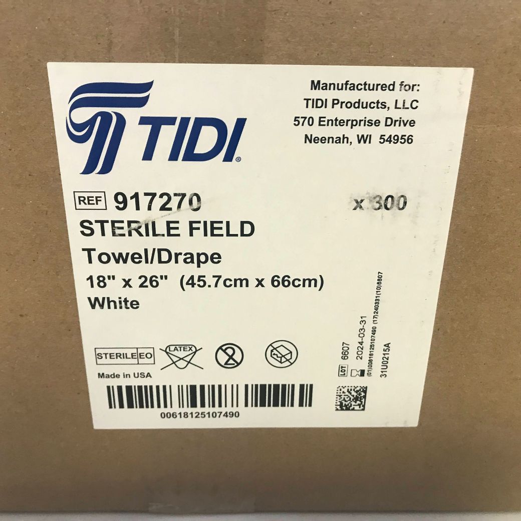 TIDI 917270 Sterile Field Towel/Drape, 18" x 26", White (6 Boxes/Cs ...