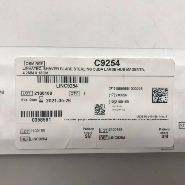 CONMED C9254 Linvatec Shaver Blade Sterling Cuda Large Hub Magenta, 4 ...