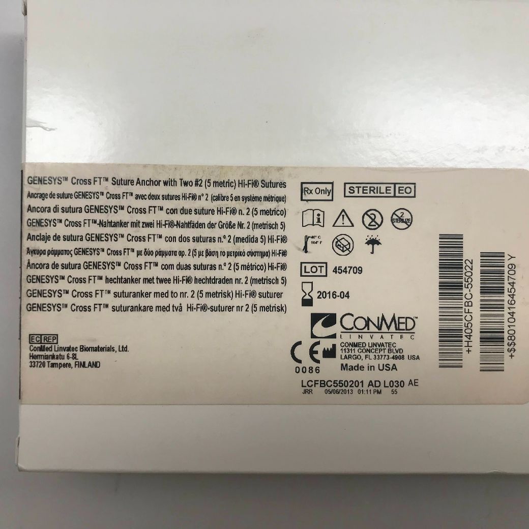 CONMED CFBC-5502 GENESYS Cross FT Suture Anchor With Two #2 Hi-Fi ...