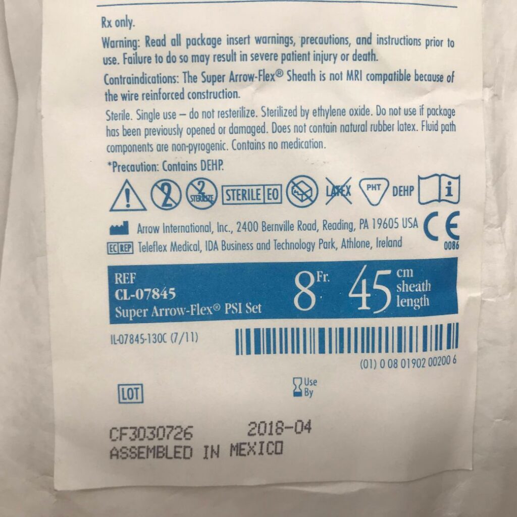 ARROW CL-07845 Super Arrow-Flex PSI Set With Integral Hemostasis Valve ...