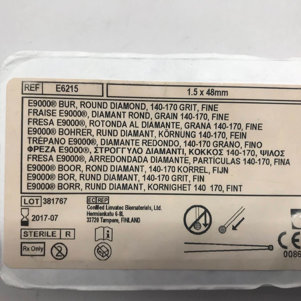 CONMED E6215 E9000 Bur, Round Diamond, 140-170 Grit, Fine, 1.5 x 48mm ...