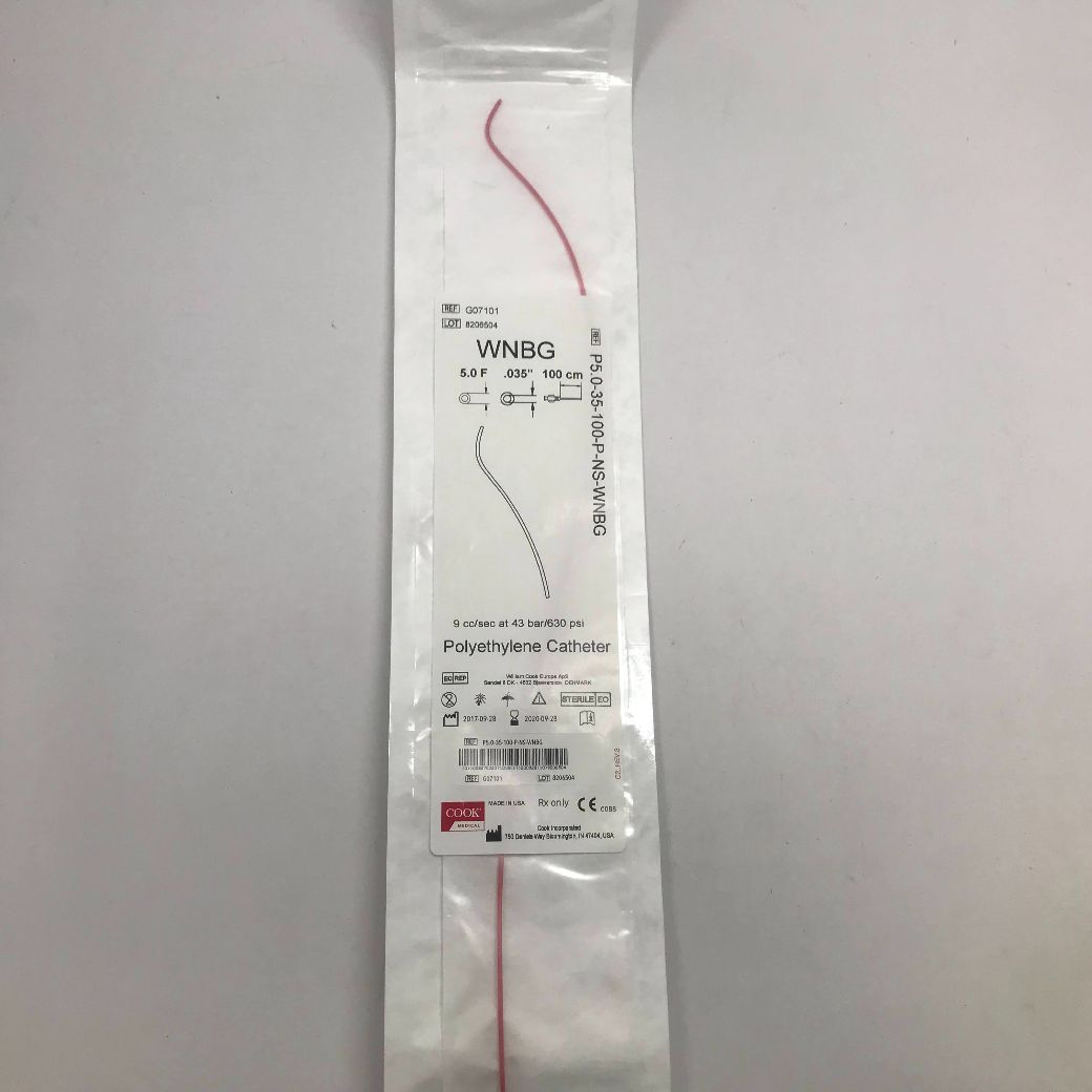 COOK G07101 WNBG Polyurethane Catheter, 5.0F, .035", 100cm, 9cc/Sec At ...