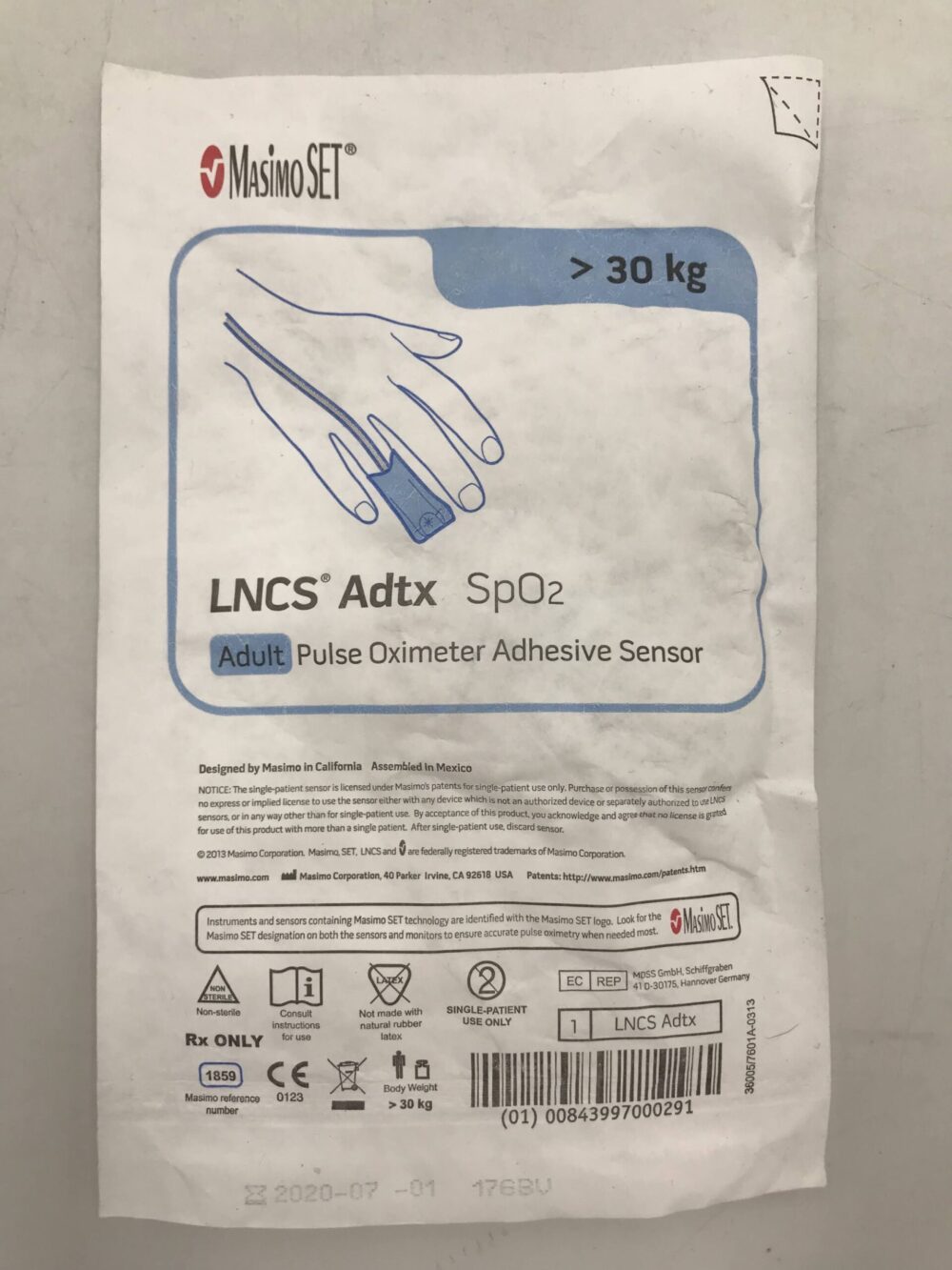 MASIMO 1859 LNCS Adtx SpO2 Adult Pulse Oximeter Adhesive Sensor, 30kg ...