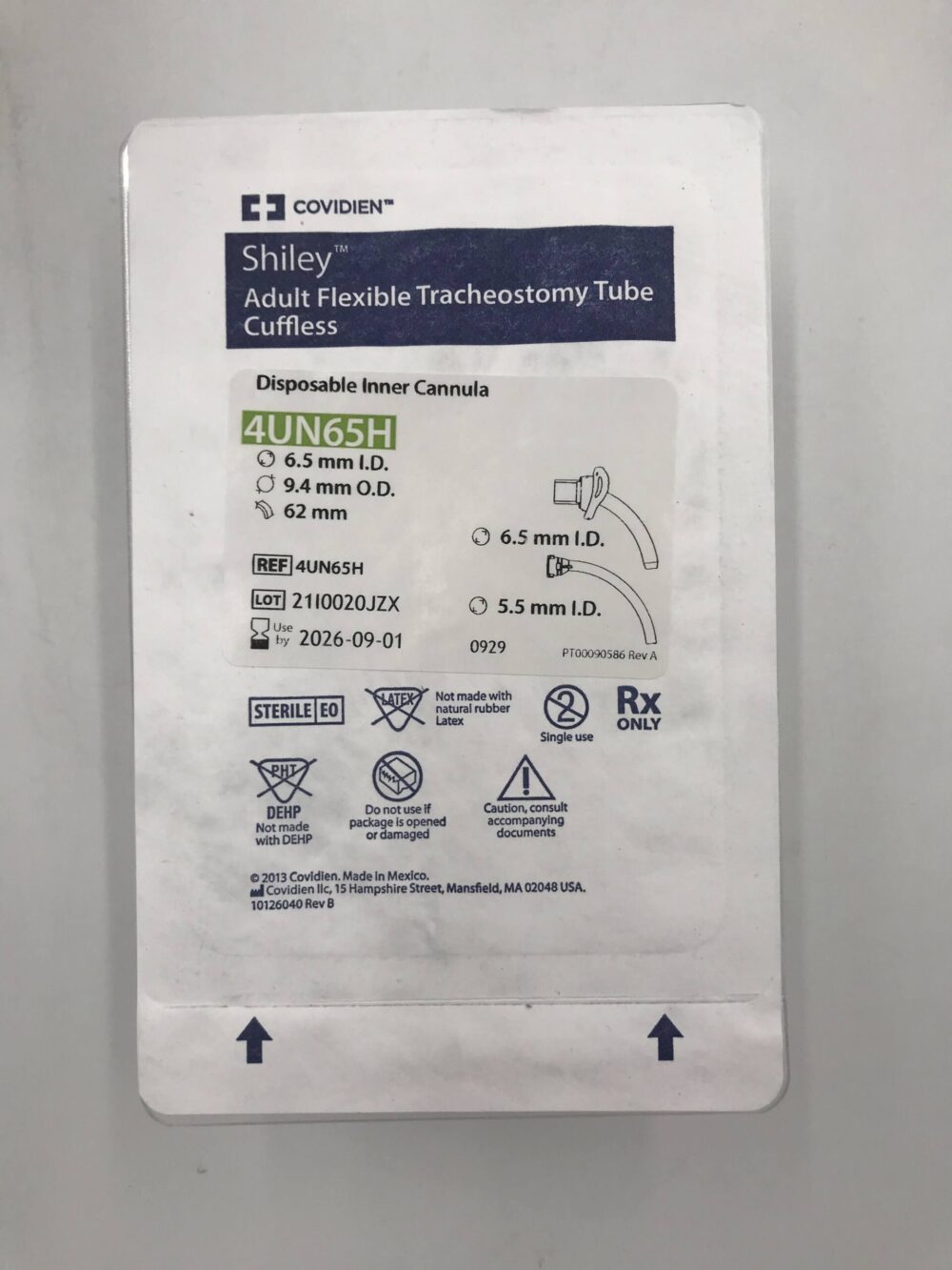 COVIDIEN 4UN65H Shiley Adult Flexible Tracheostomy Tube Cuffless Disp ...