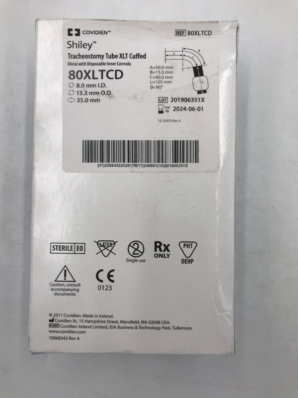 COVIDIEN 80XLTCD Shiley Tracheostomy Tube XLT Cuffed, Distal w ...