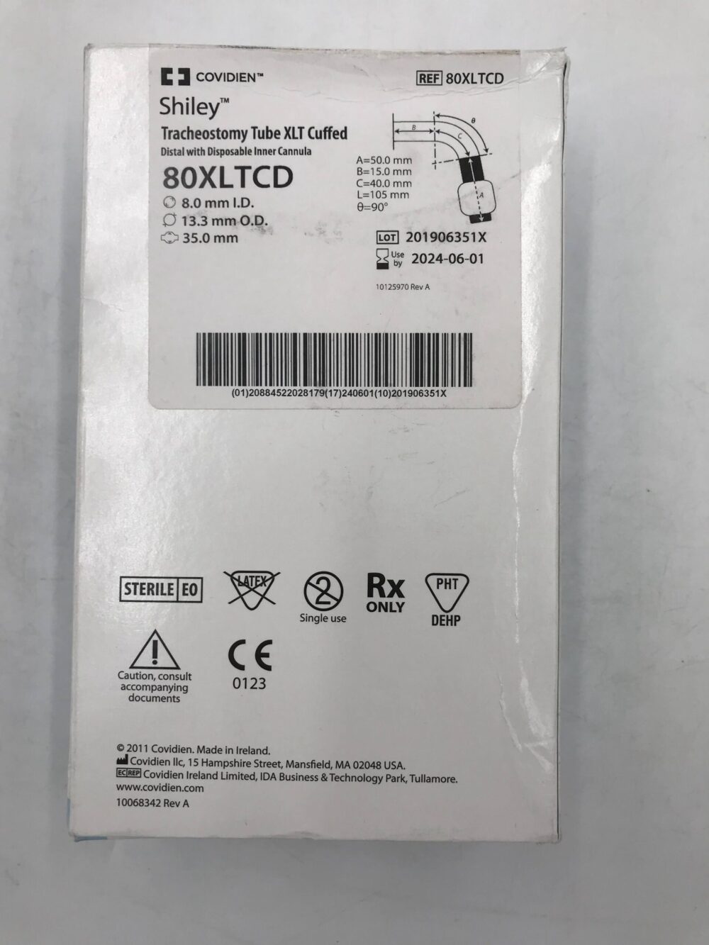 COVIDIEN 80XLTCD Shiley Tracheostomy Tube XLT Cuffed, Distal w ...