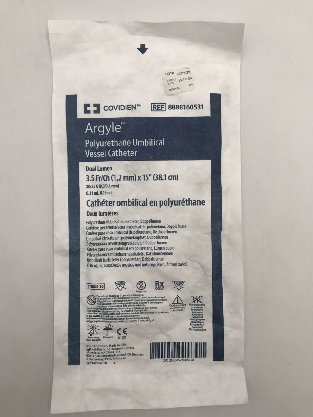 COVIDIEN 8888160531 Argyle Polyurethane Umbilical Vessel Catheter, Dual Lumen, 3.5Fr/Ch x 9-8/10 ...
