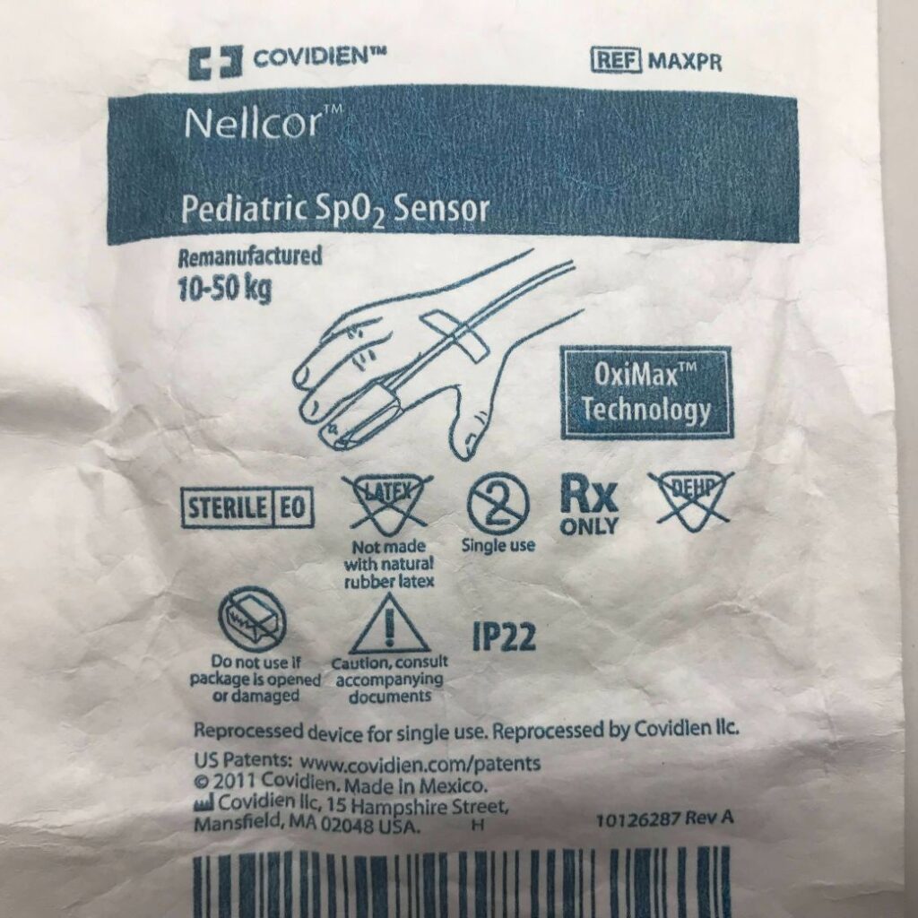 COVIDIEN MAXPR Nellcor Pediatric SPO2 Sensor, Remanufactured, 10-50kg ...