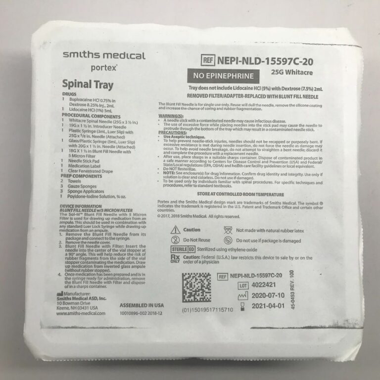 SMITHS MEDICAL NEPI-NLD-15597C-20 Spinal Tray, 25G Whitacre (X) - GB ...