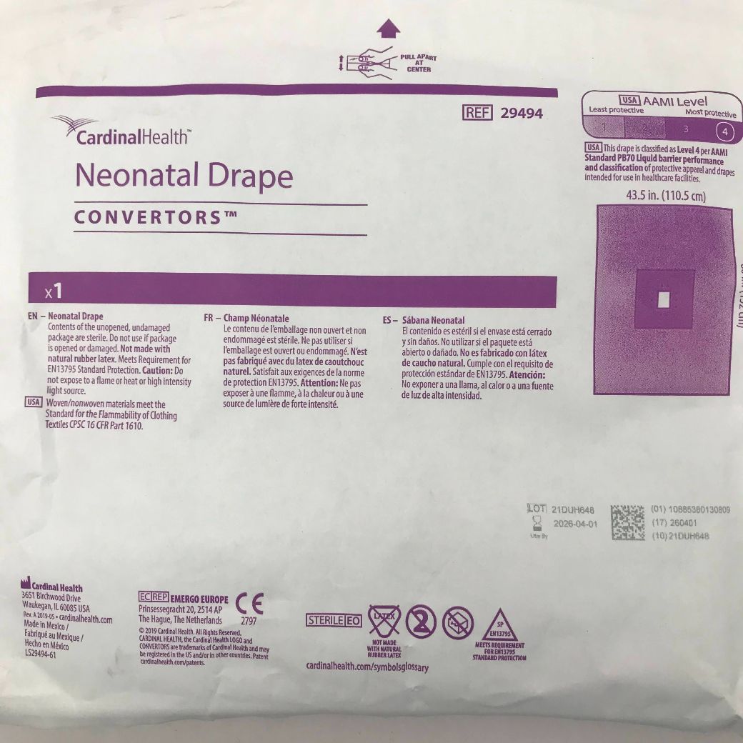 Cardinal Health 29494 Neonatal Drape Convertors, 110.5cm x 152cm, Level ...