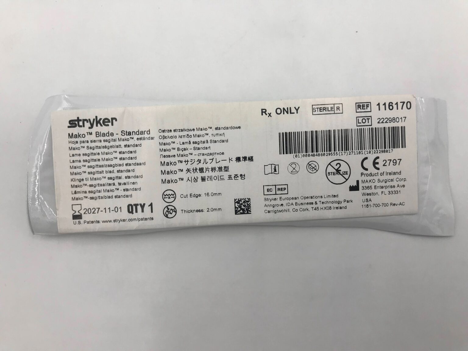 STRYKER 116170 Mako Blade-Standard 16mm x 2mm - GB TECH USA