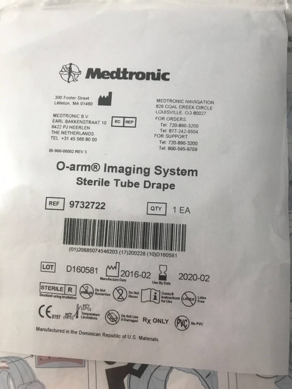 MEDTRONIC 9732722 O-arm Imagining System Sterile Tube Drape (X) - GB ...
