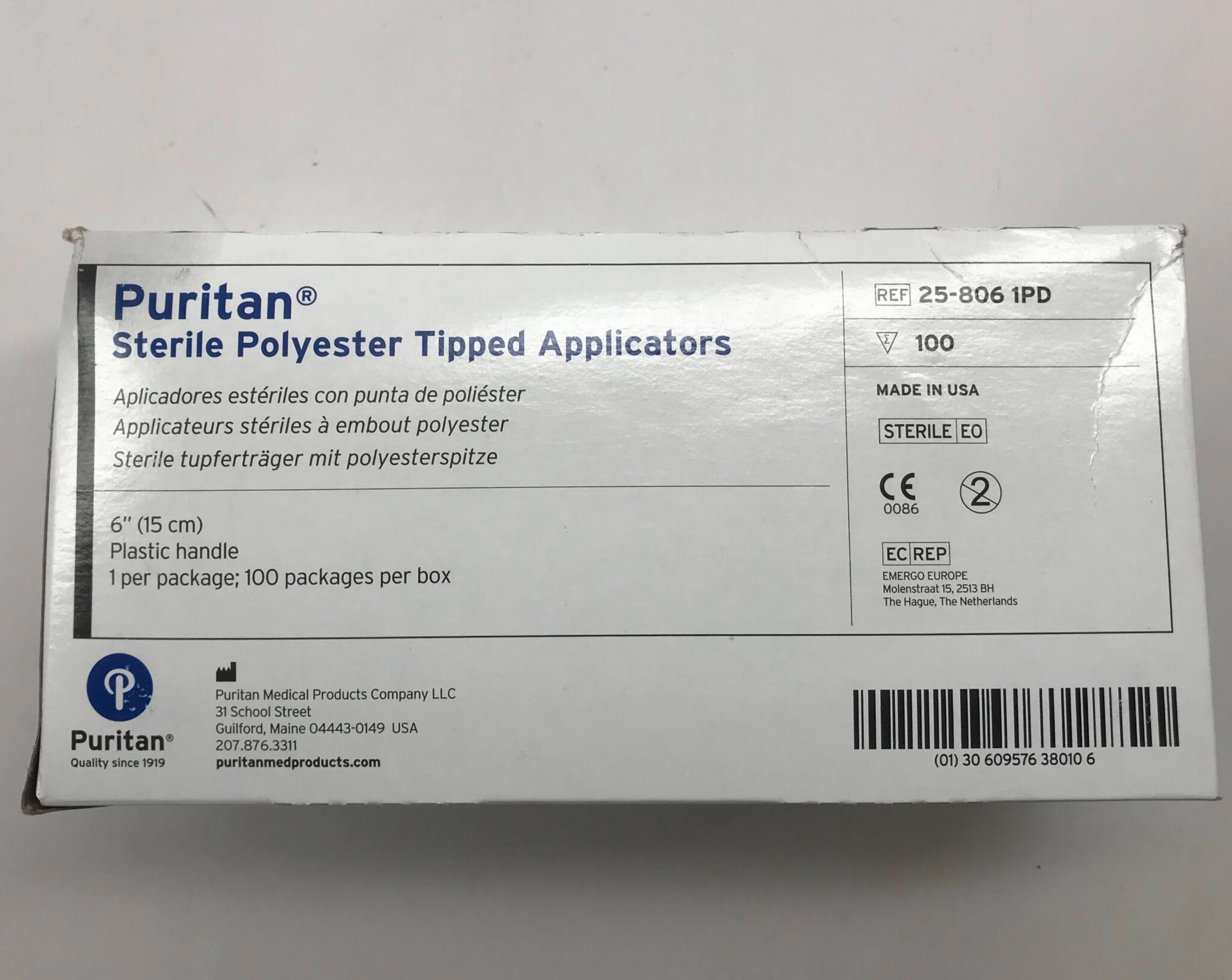 Puritan 25-806-1PD Sterile Polyester Tipped Applicators 6in.(15cm) (100 ...