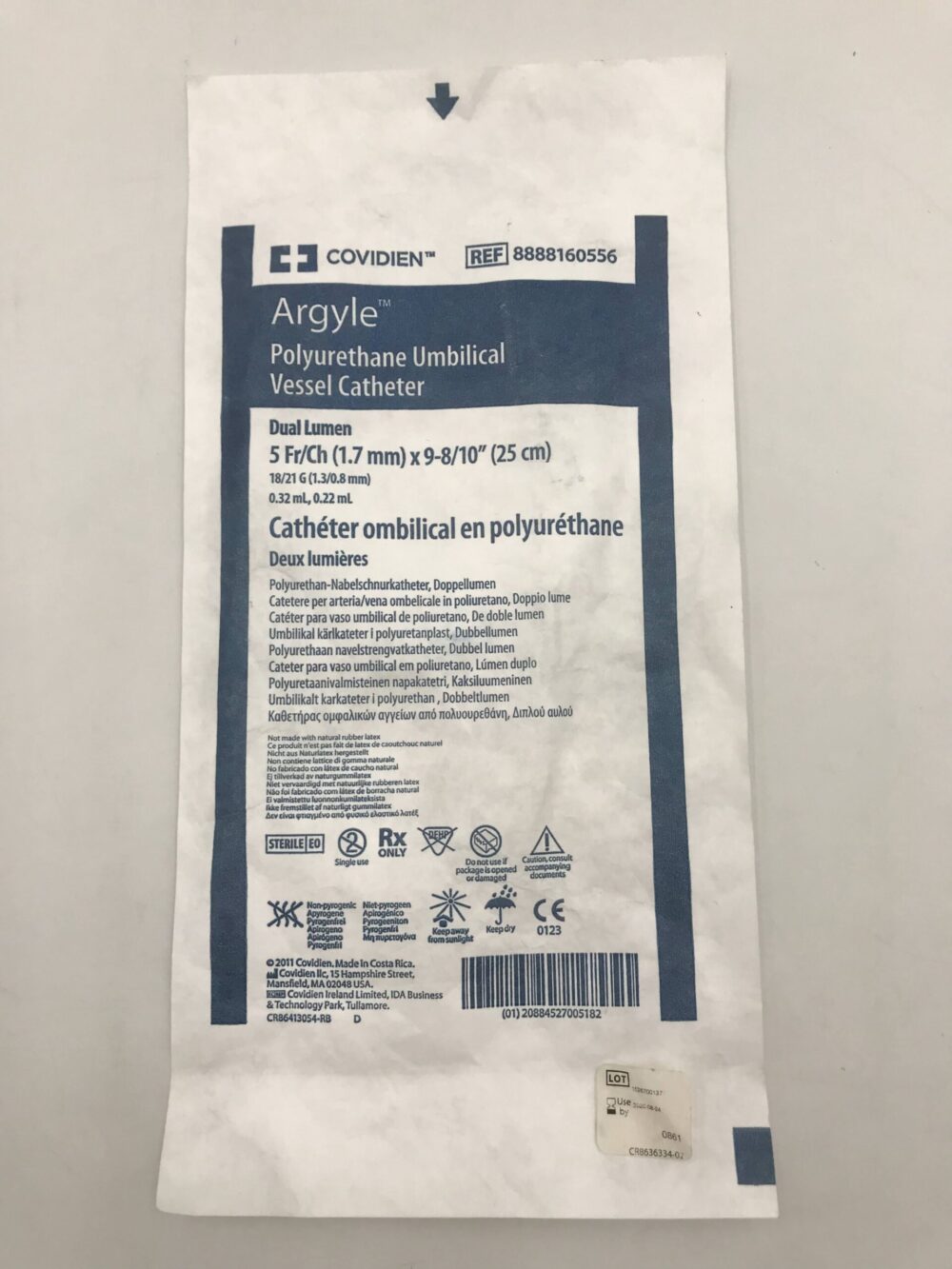 Covidien 8888160556 Argyle Polyurethane Umbilical Vessel Catheter Dual Lumen 5Fr/Ch (1.7mm) x 9 ...