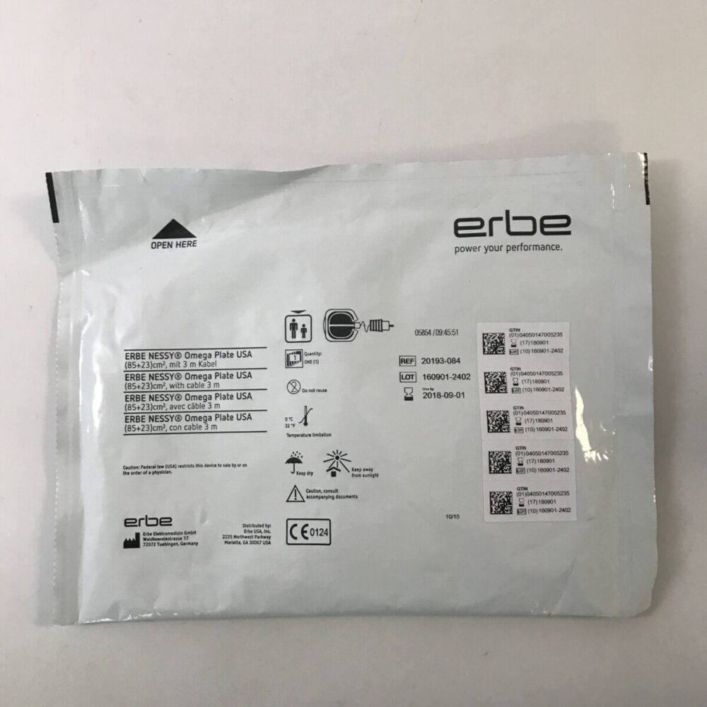 Erbe 20193-084 NESSY Omega Plate USA Disposable Split Return Electrode ...