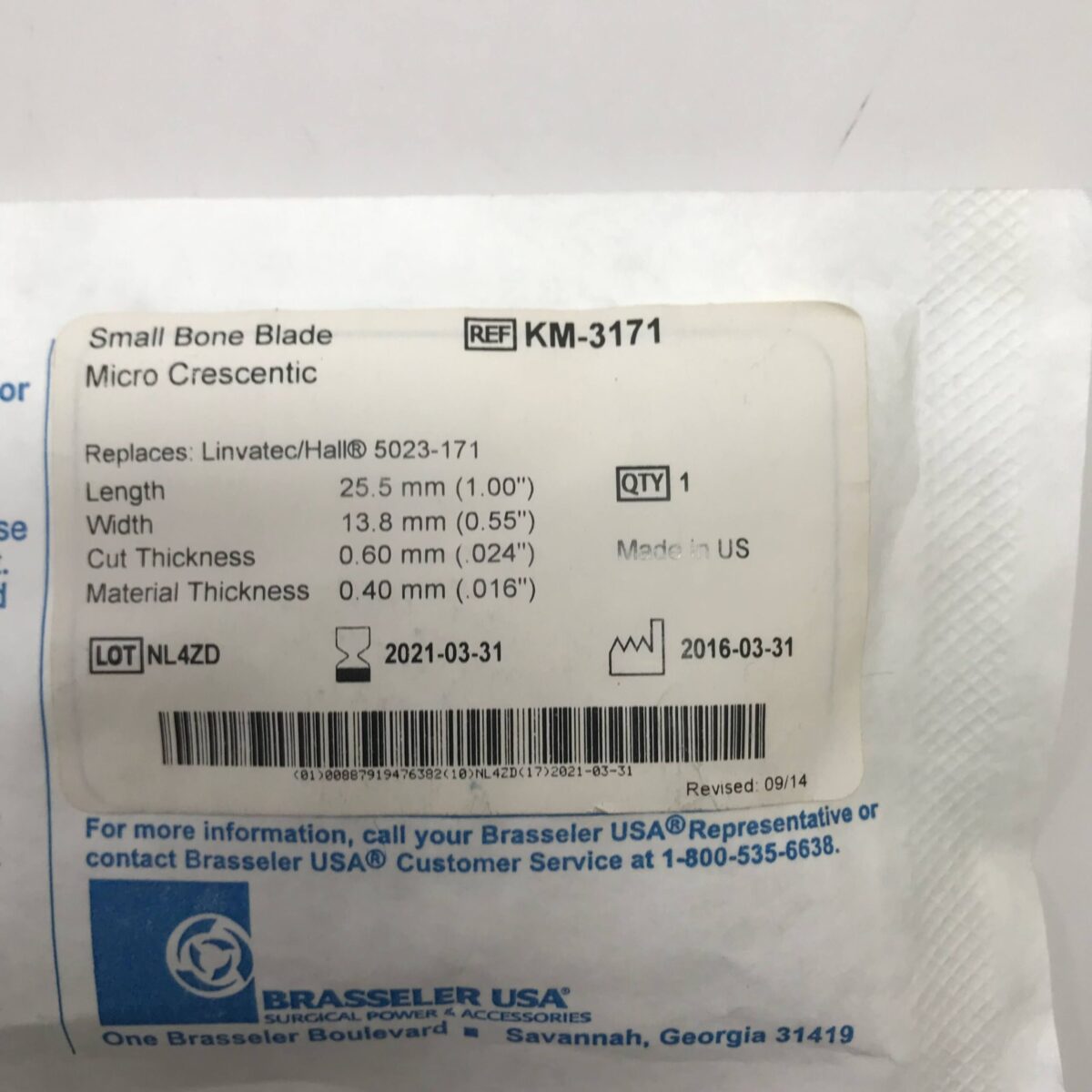 Brasseler KM-3171 Small Bone Blade, Micro Crescentic, L=25.5mm, W=13 ...