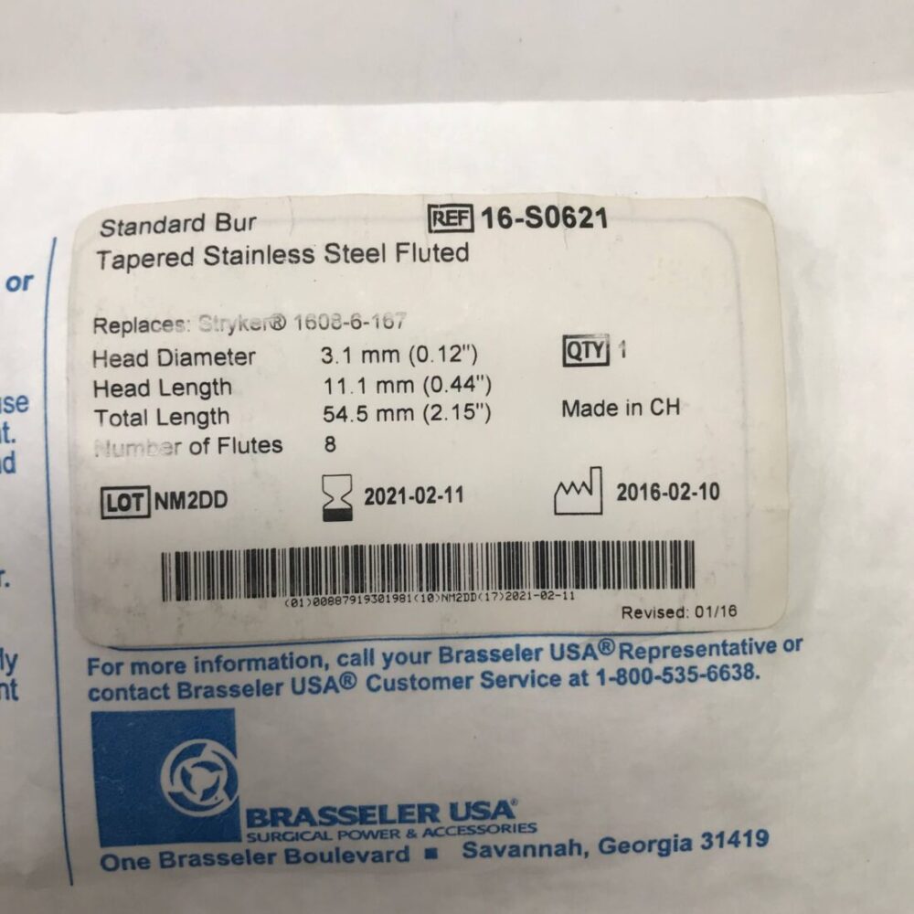 Brasseler 16-S0621 Standard Bur, Tapered Stainless Steel Fluted, HD=3 ...