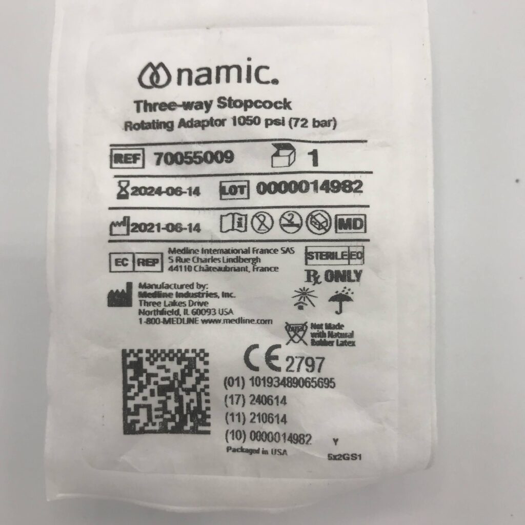 Medline 70055009 Namic, Three-Way Stopcock, Rotating Adaptor 1050psi ...
