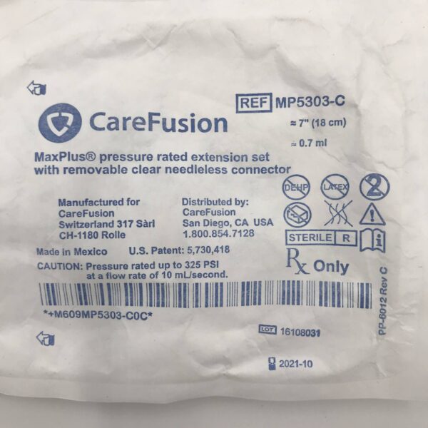 CareFusion MP5303-C Maxplus, Pressure Rated Extension Set ≈0.7ml, ≈19cm ...