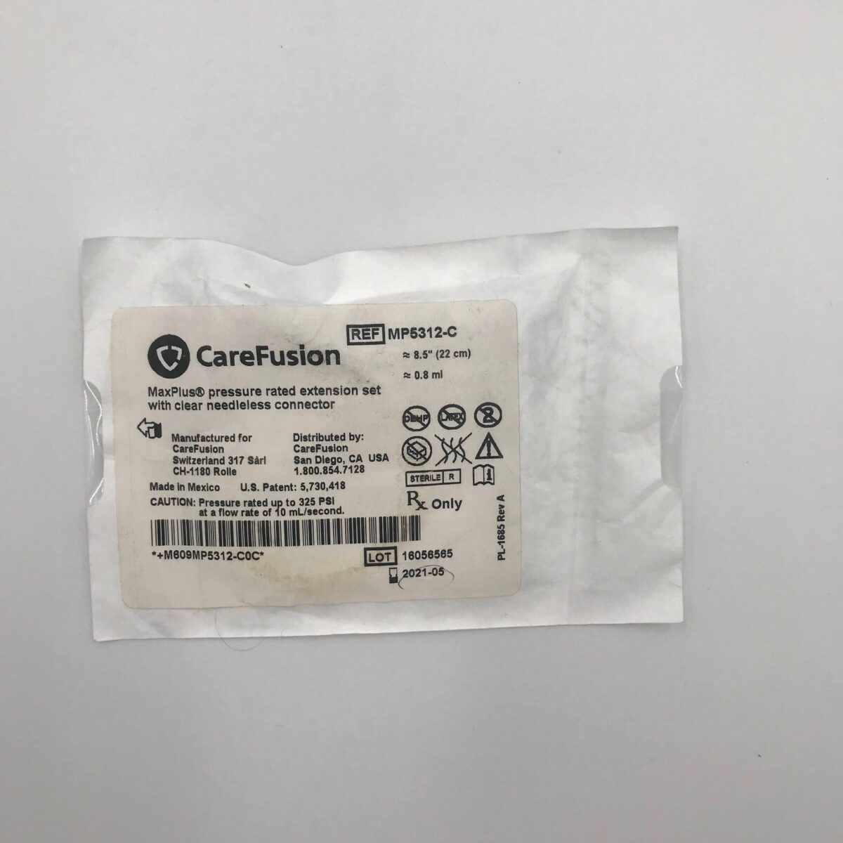 CareFusion MP5312-C MaxPlus, Pressure Rated Extension Set ≈8.5" ≈0.8ml ...