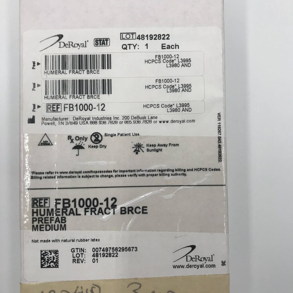 DeRoyal FB1000-12 Humeral Fracture Brace - GB TECH USA