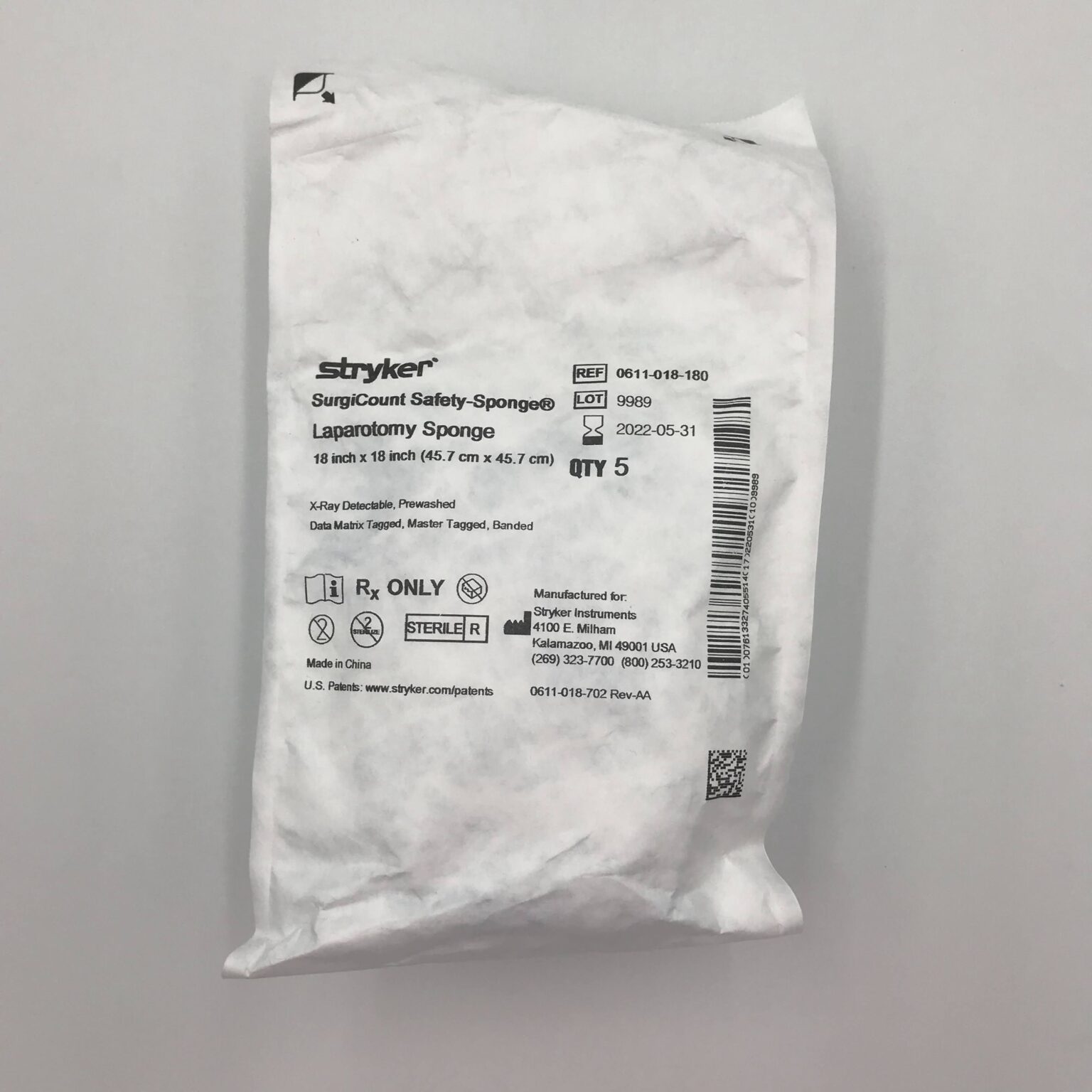 Stryker 0611-018-180 Surgicount Safety-Sponge Laparotomy Sponge (x ...