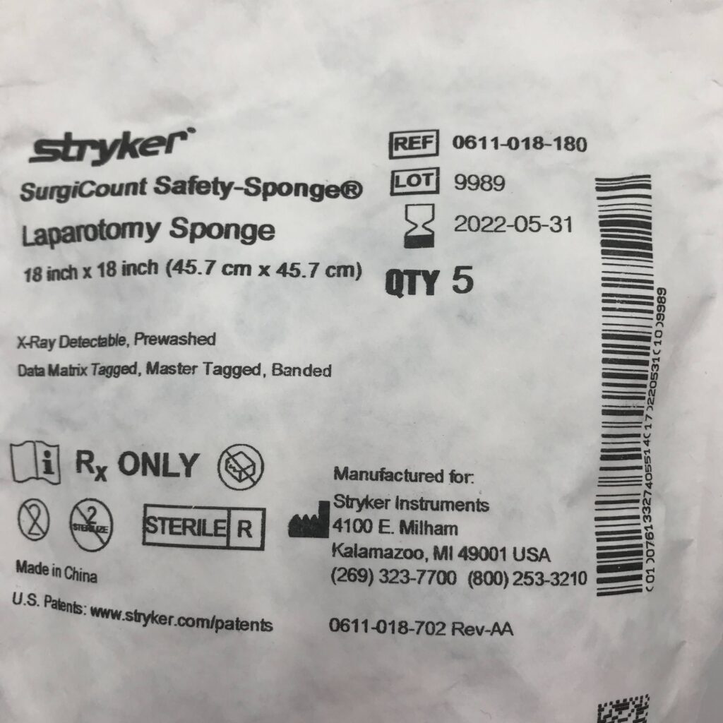 Stryker 0611-018-180 Surgicount Safety-Sponge Laparotomy Sponge (x ...