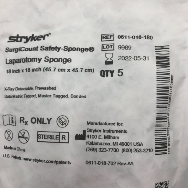 Stryker 0611-018-180 Surgicount Safety-Sponge Laparotomy Sponge (x ...