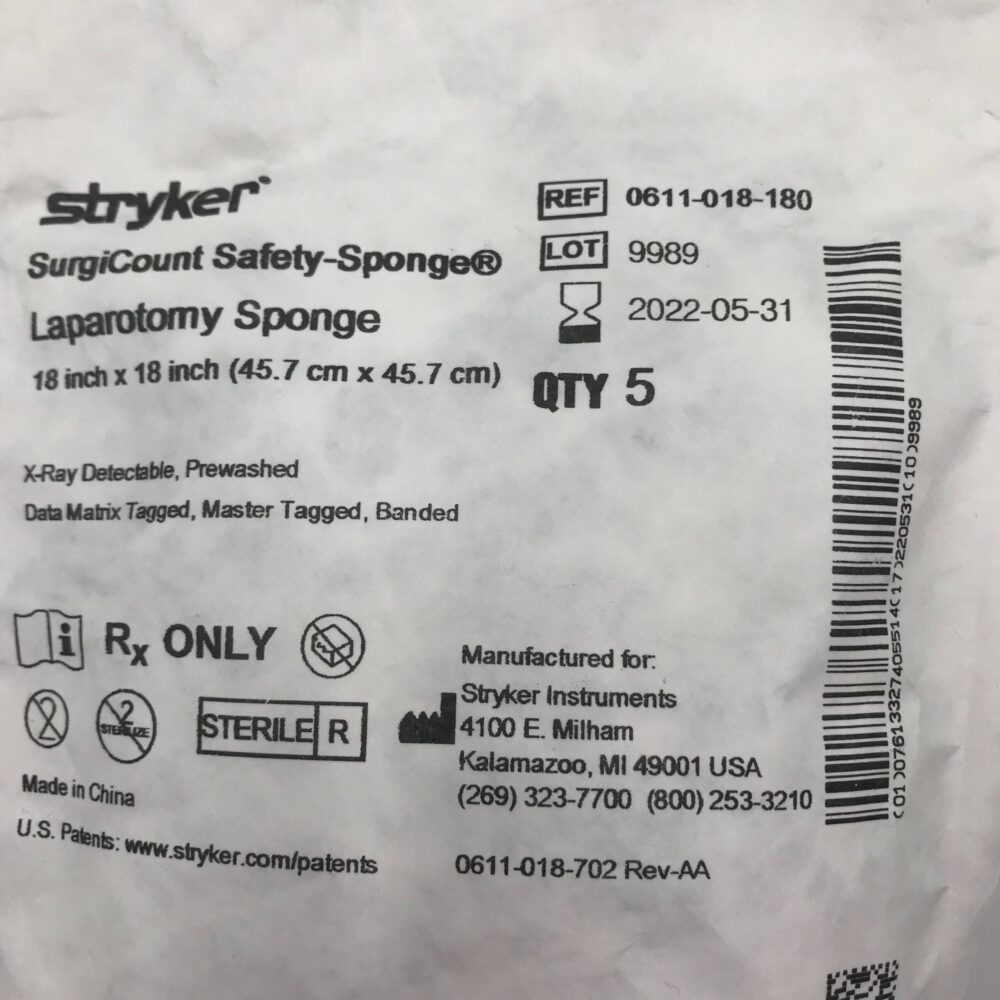 Stryker 0611-018-180 Surgicount Safety-Sponge Laparotomy Sponge (x ...