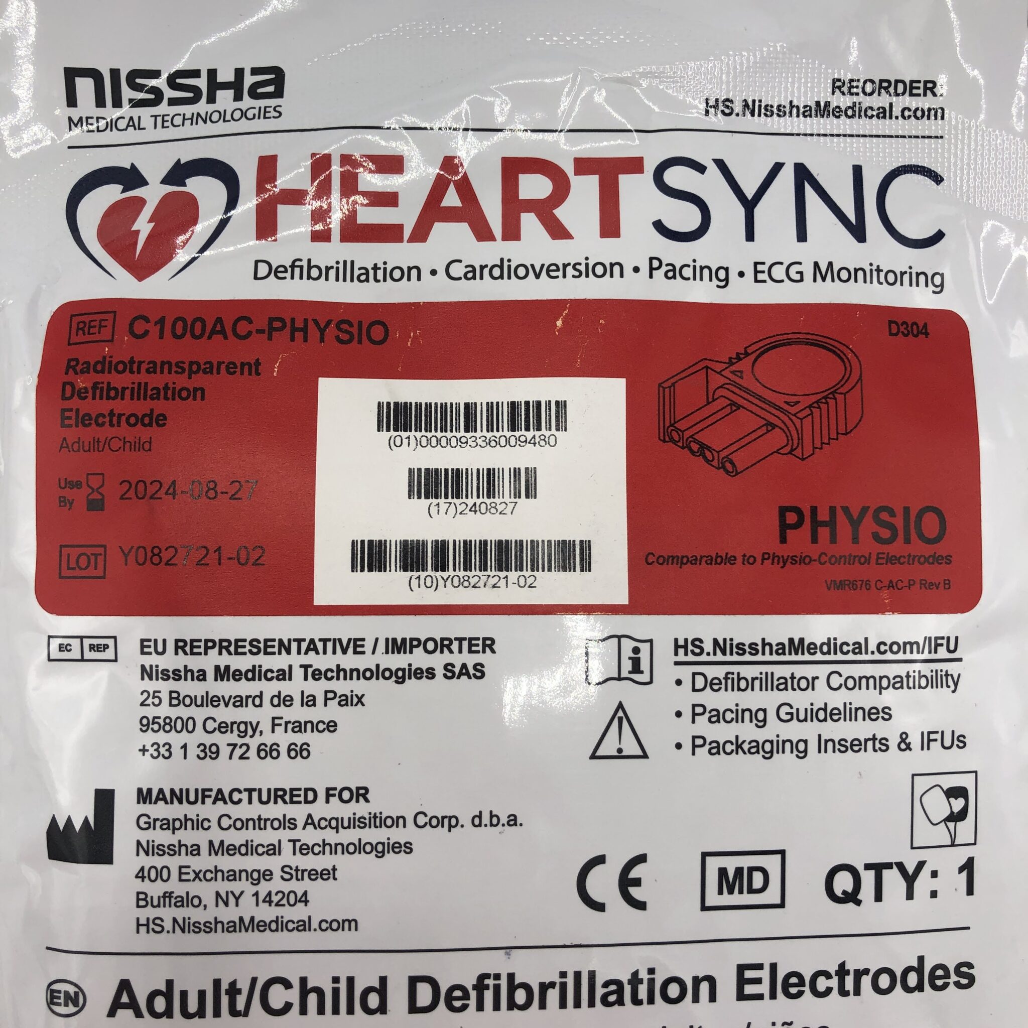 Nissha Medical C100AC-PHYSIO Heart Sync, Radiotransparent Defibrillation Electrode - GB TECH USA