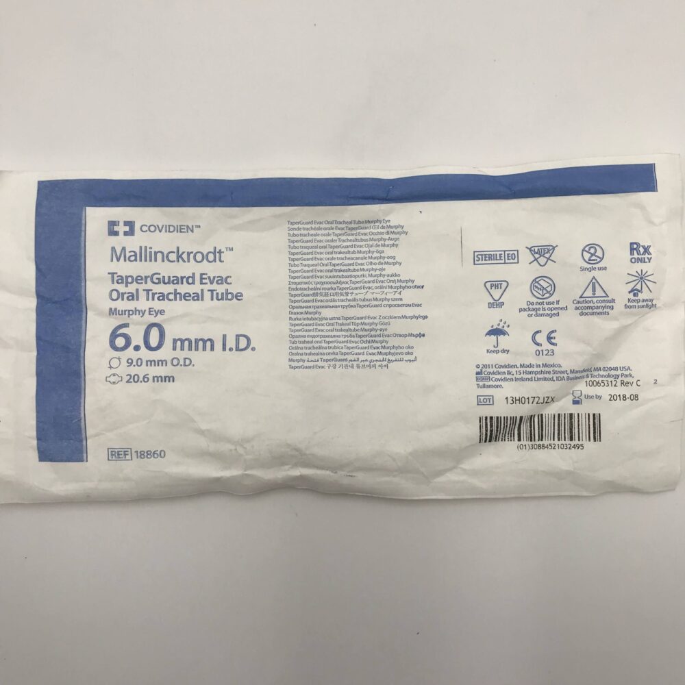 Covidien 18860 Mallinckrodt TaperGuard Evac Oral Tracheal Tube, Murphy ...