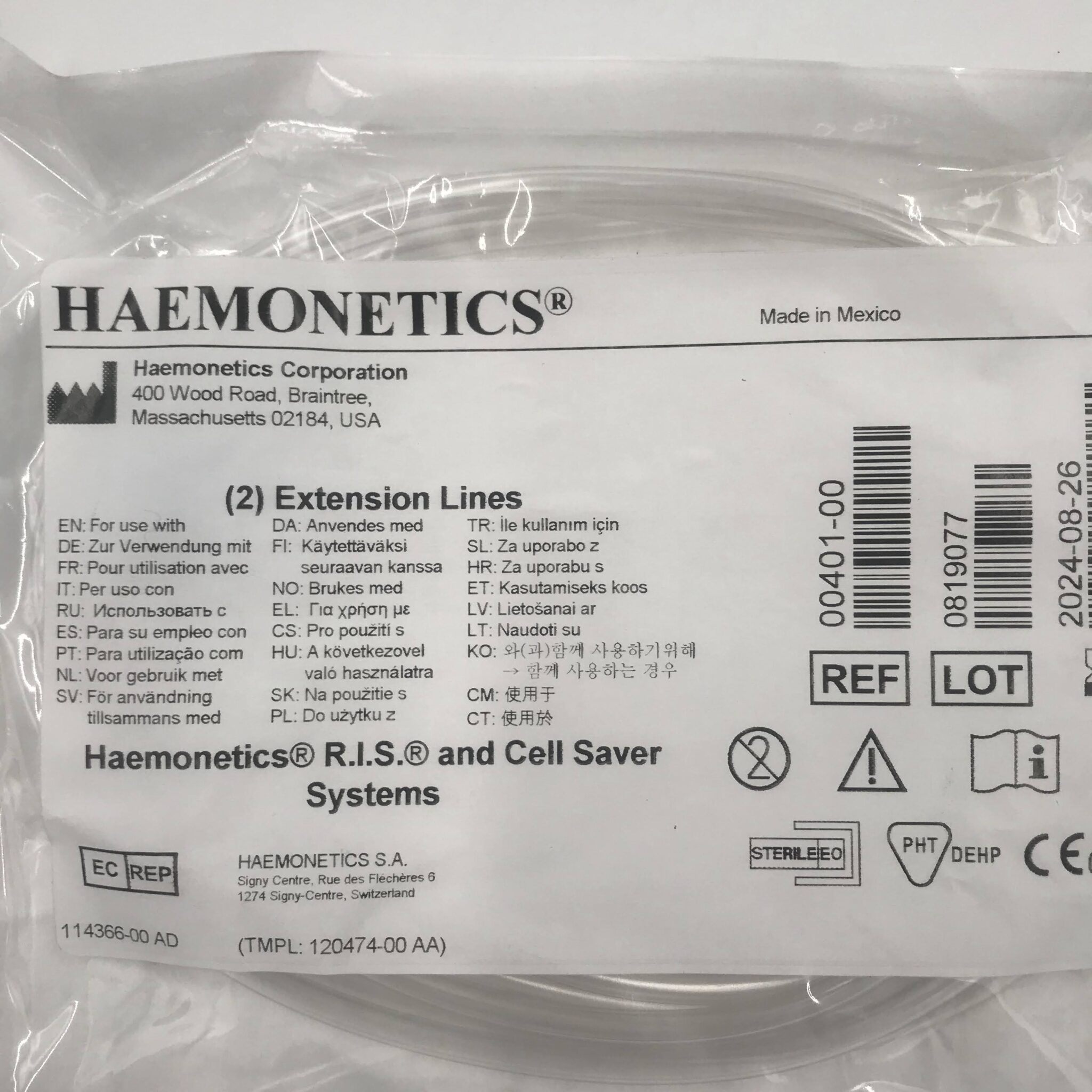 Haemonetics 00401-00 Extension Lines (2/Pkg) - GB TECH USA