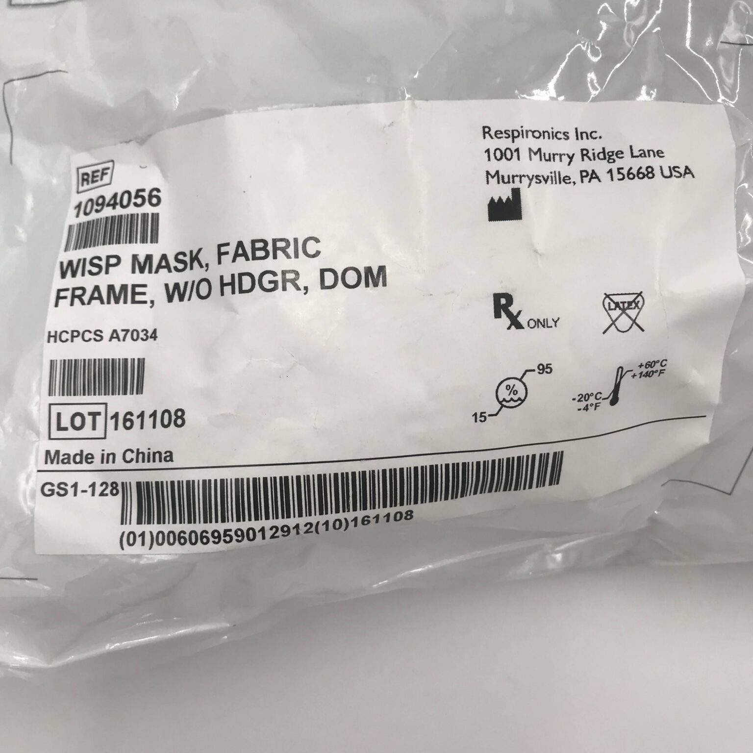 Respironics 1094056 Philips Wisp Mask, Fabric Frame, W/O HGDR, Dom - GB ...