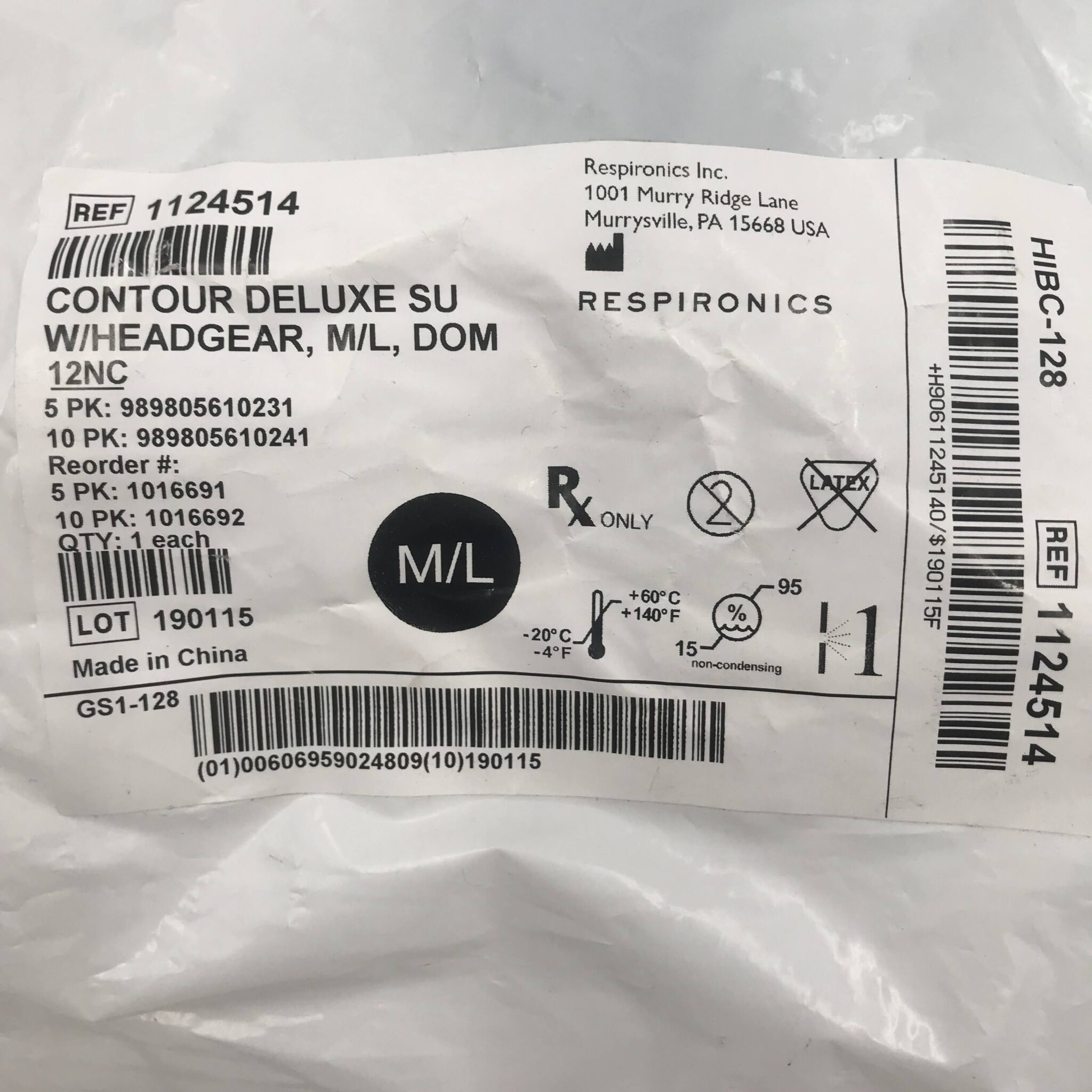 Respironics 1124514 Contour Deluxe SU W/Headgear, M/L, DOM - GB TECH USA