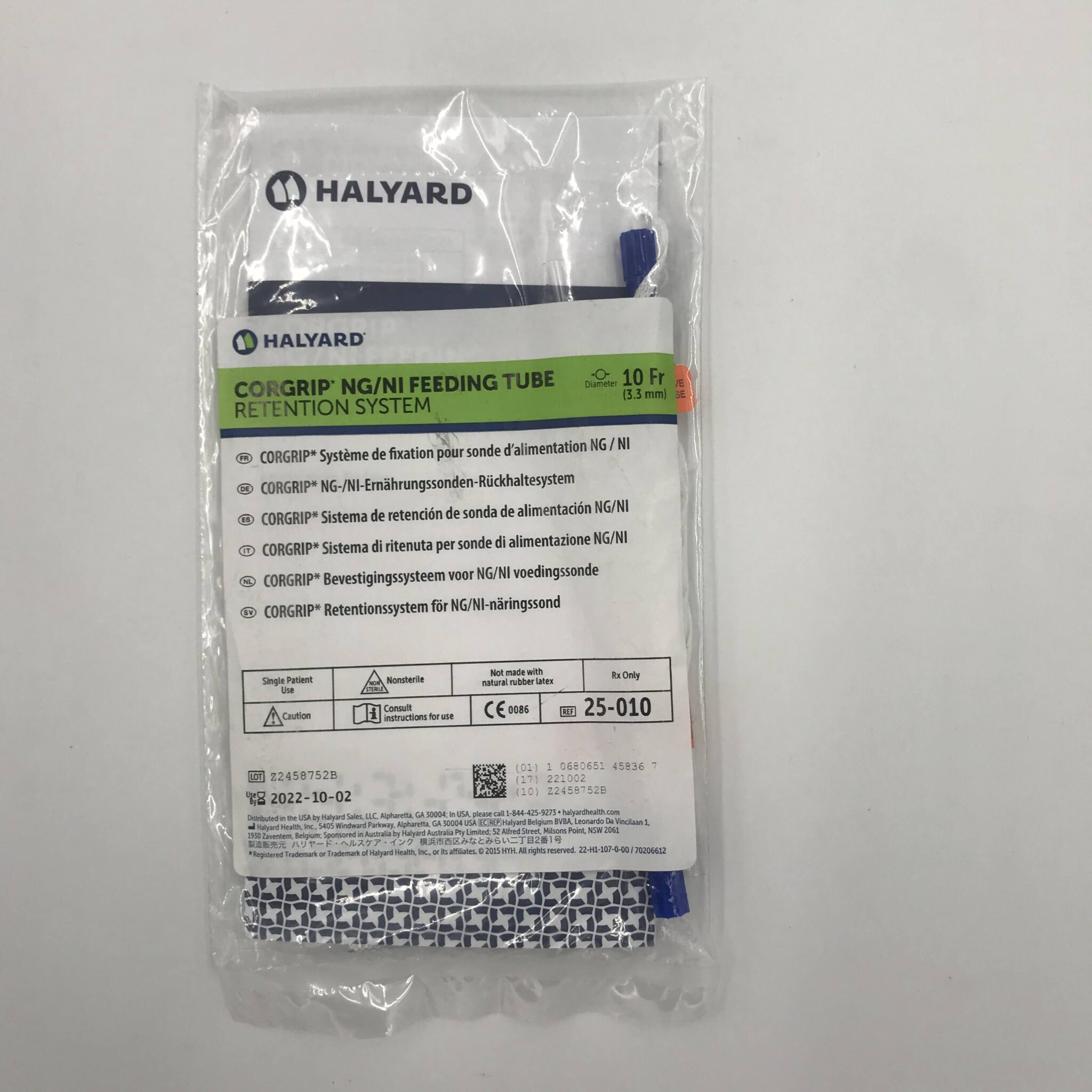 Halyard 25-010 Corgrip NG/NI Feeding Tube, Retention System, 10Fr - GB ...