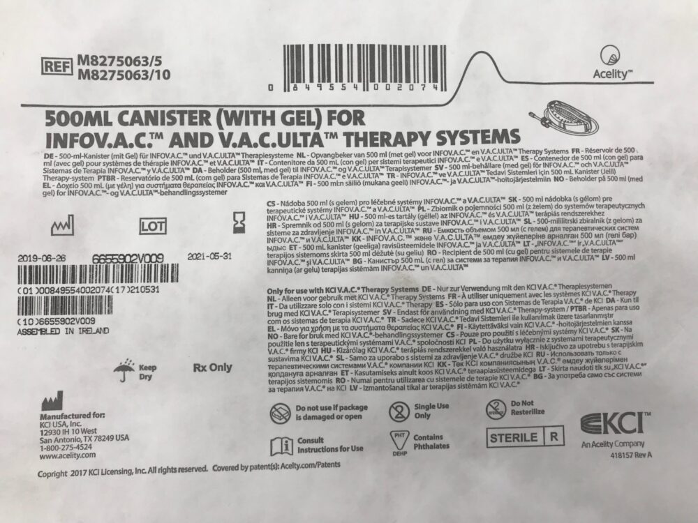 KCI M8275063/5 500mL Canister (w/ Gel) (X) - GB TECH USA