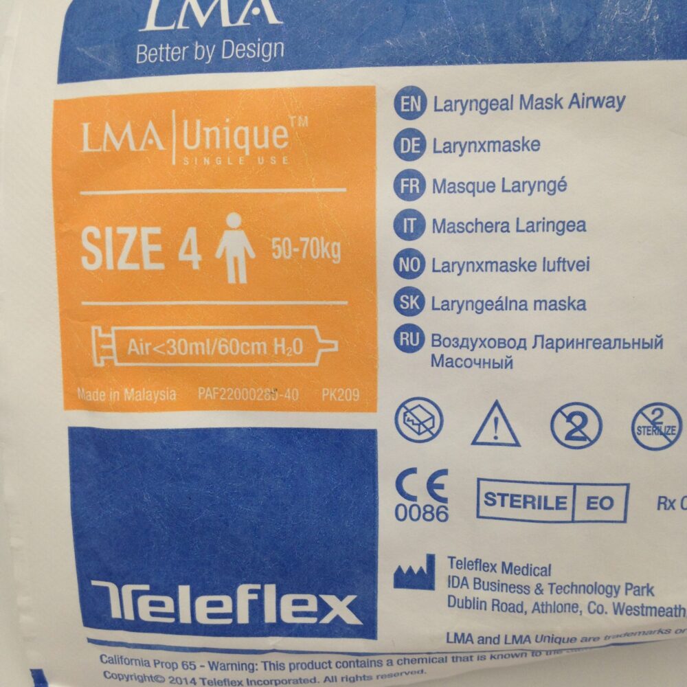 TeleFlex 125040 LMA Unique, Laryngeal Mask Airway, S=4 (x) - GB TECH USA
