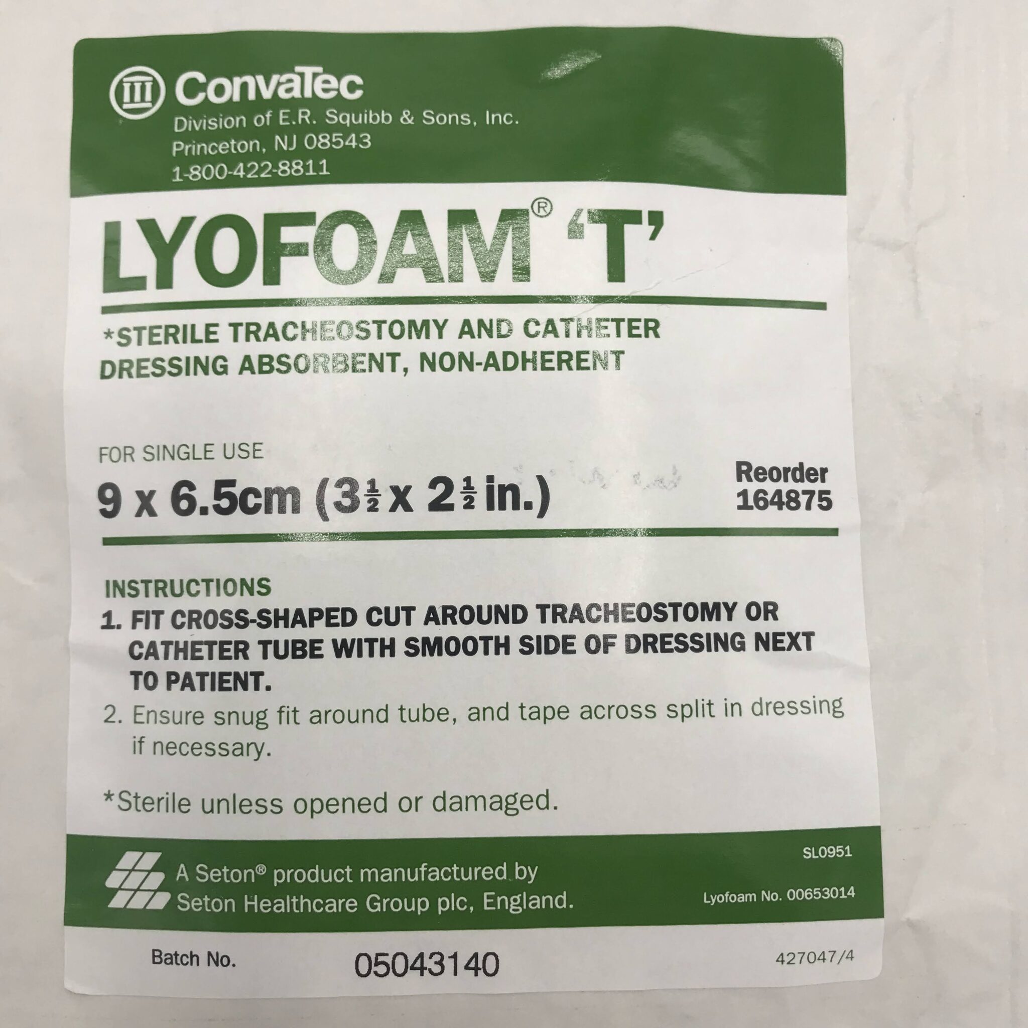 ConvaTec 164875 LyoFoam ‘T’ Sterile Tracheostomy and Catheter Dressing ...