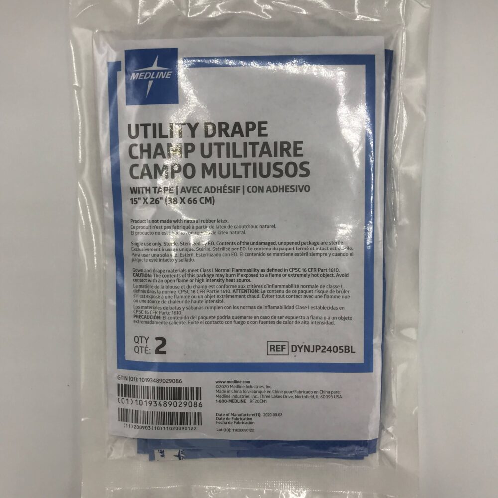 Medline DYNJP2405BL, Utility Drape, w/Tape 15"x 26" (38x66cm) (2/pkg ...
