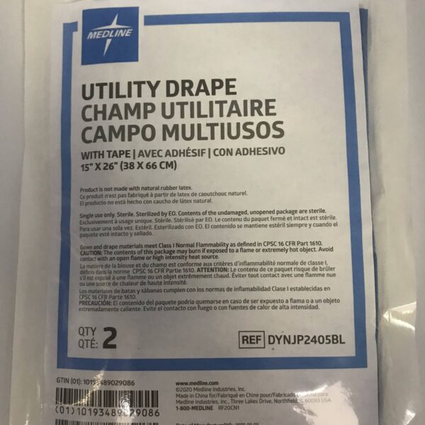 Medline DYNJP2405BL, Utility Drape, w/Tape 15"x 26" (38x66cm) (2/pkg) - GB TECH USA
