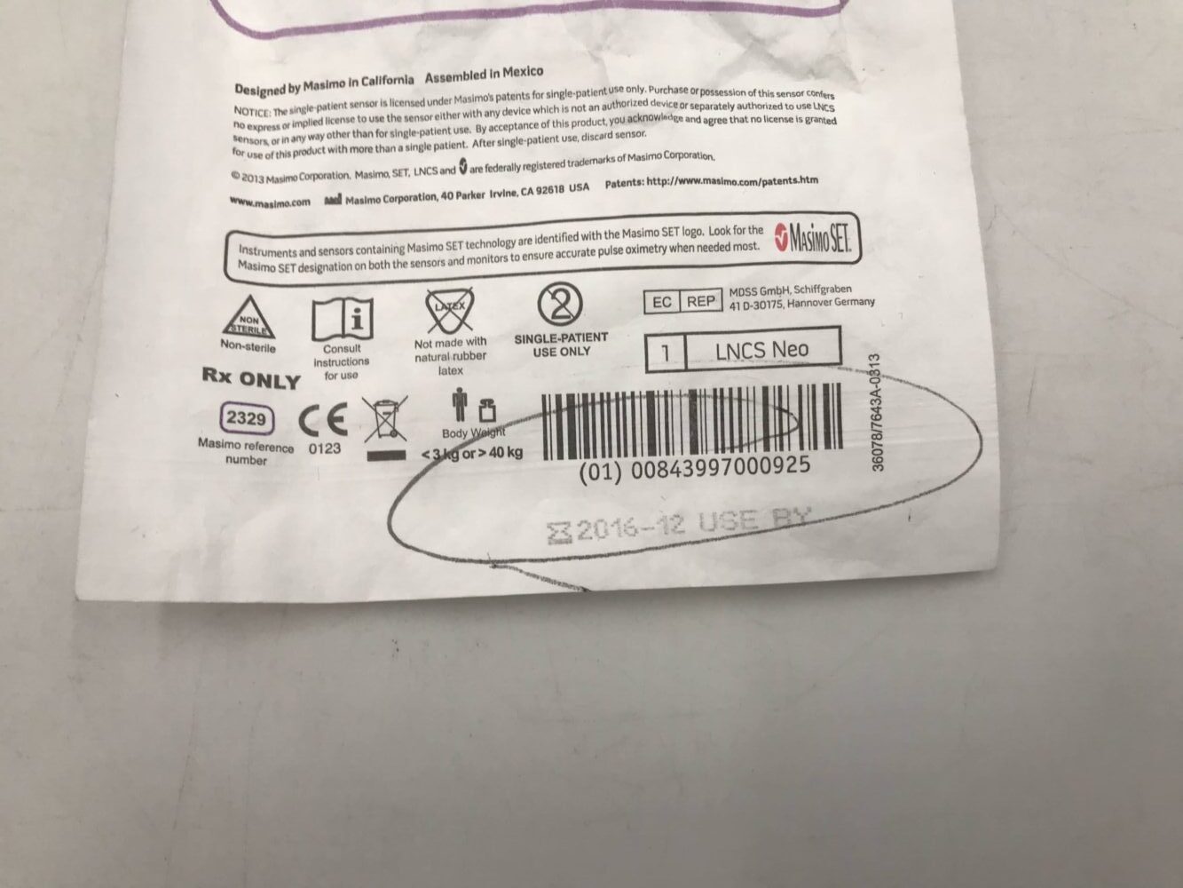 Masimo Set 2329 LNCS Neo SpO2 Neonatal/Adult Pulse Oximeter Adhesive Sensor (3kg-40kg) (X) – GB ...
