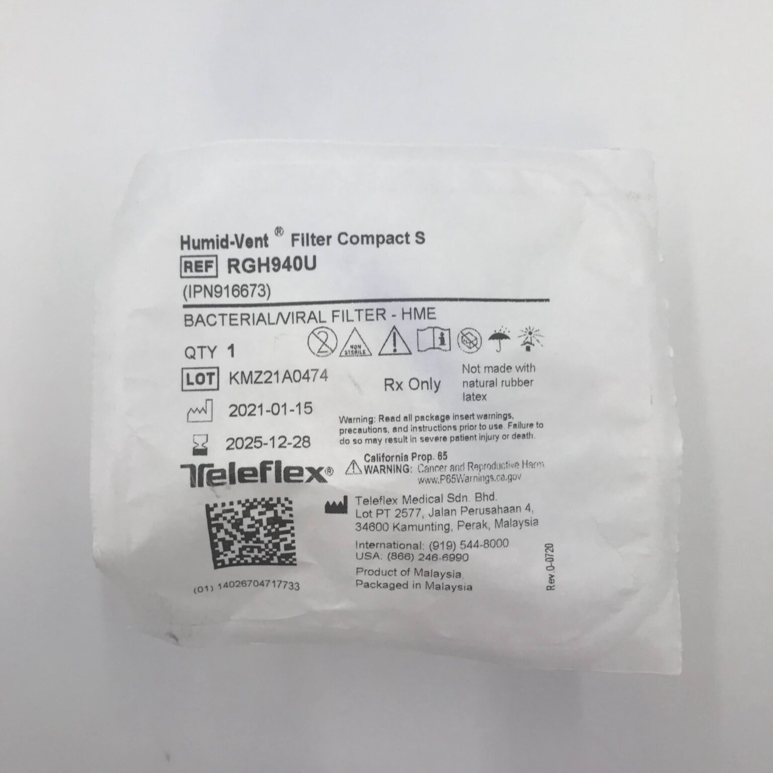 TeleFLex Medical RGH940U Humid-Vent Filter Compact S - GB TECH USA