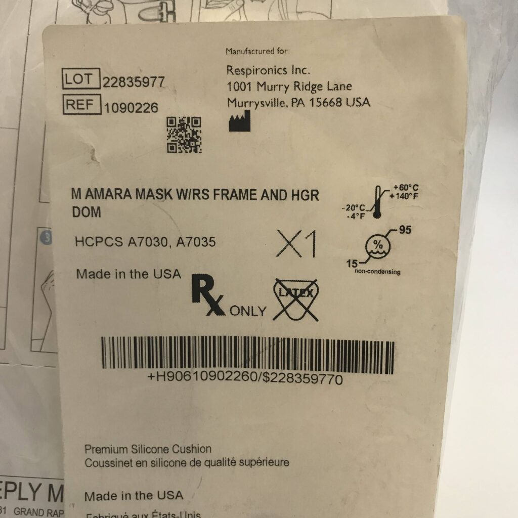 Respironics 1090226 Amara, Full Face Mask, Medium, W/RS Frame and HGR ...