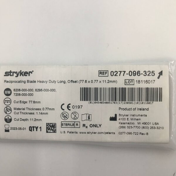 Stryker 0277-096-325 Reciprocationg Blade, Heavy Duty Long, OffSet - GB ...