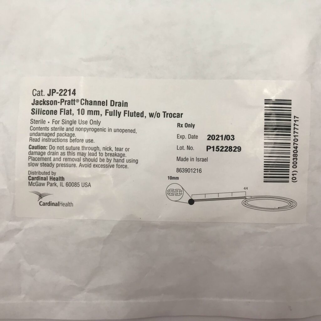 Cardinal Health JP-2214 Jackson-Pratt, Channel Drain Silicone Flat 10mm ...