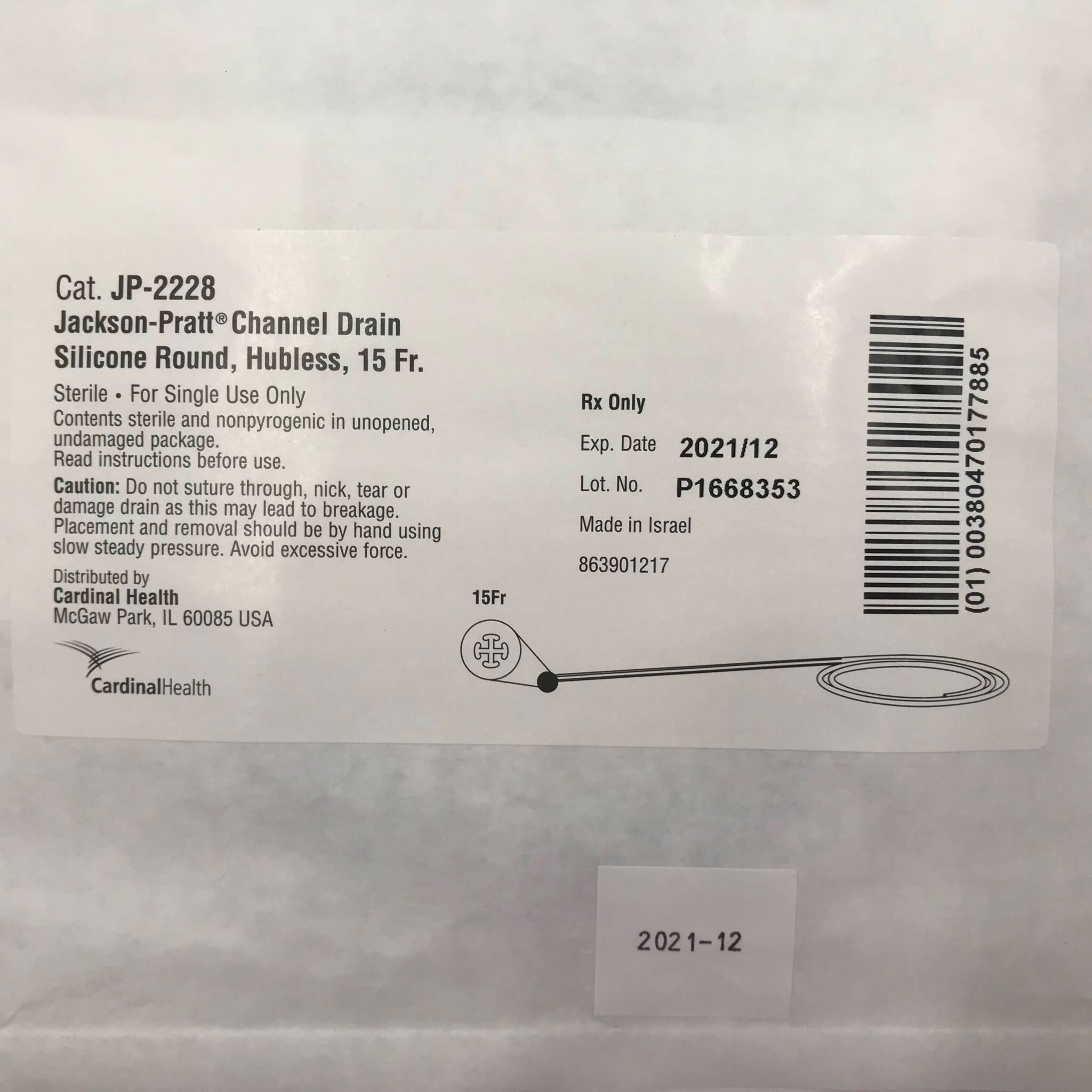 Cardinal Health JP-2228 Jackson-Pratt, Channel Drain Hubless, 15Fr (x ...