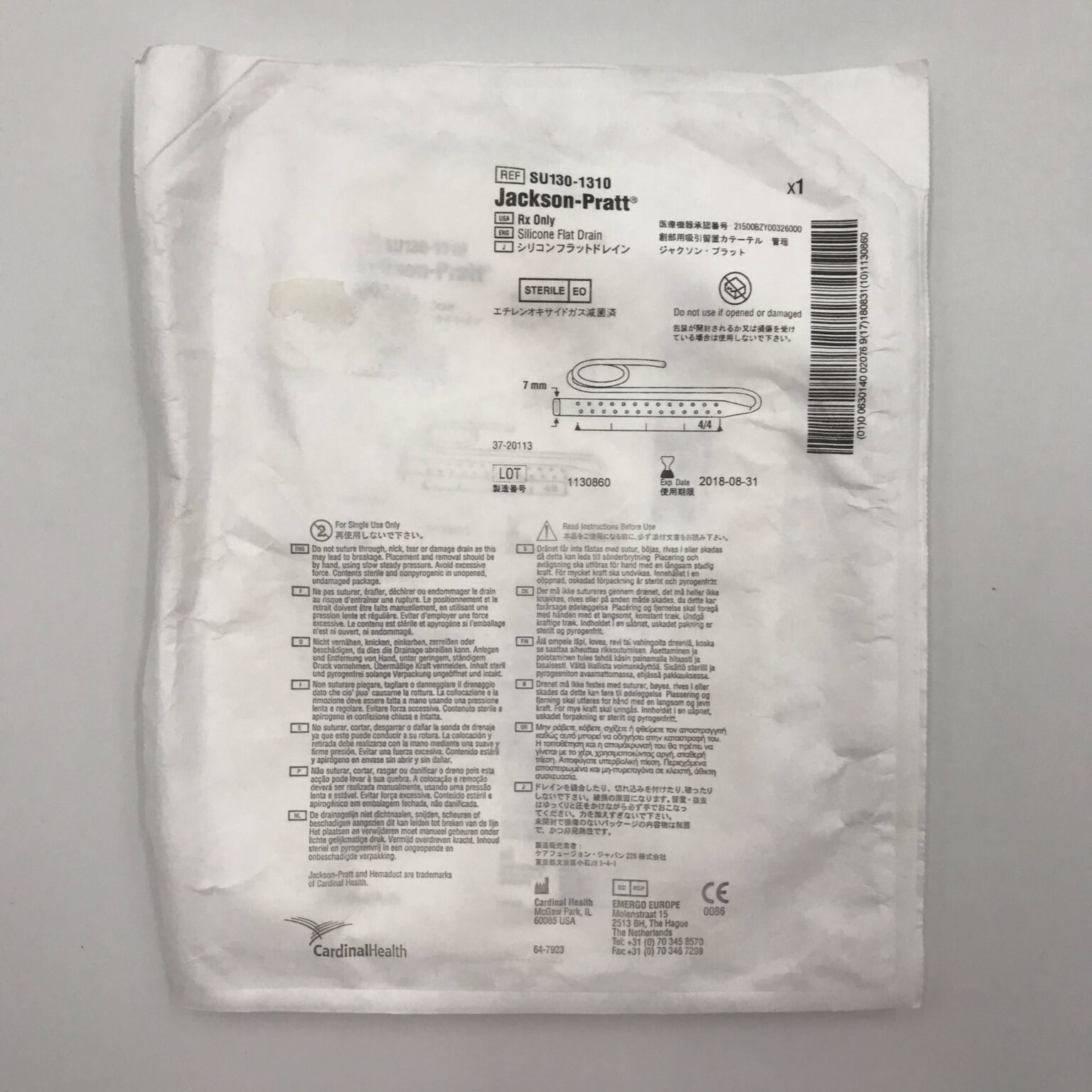 Cardinal Health JP-2228 Jackson-Pratt, Channel Drain Hubless, 15Fr (x ...
