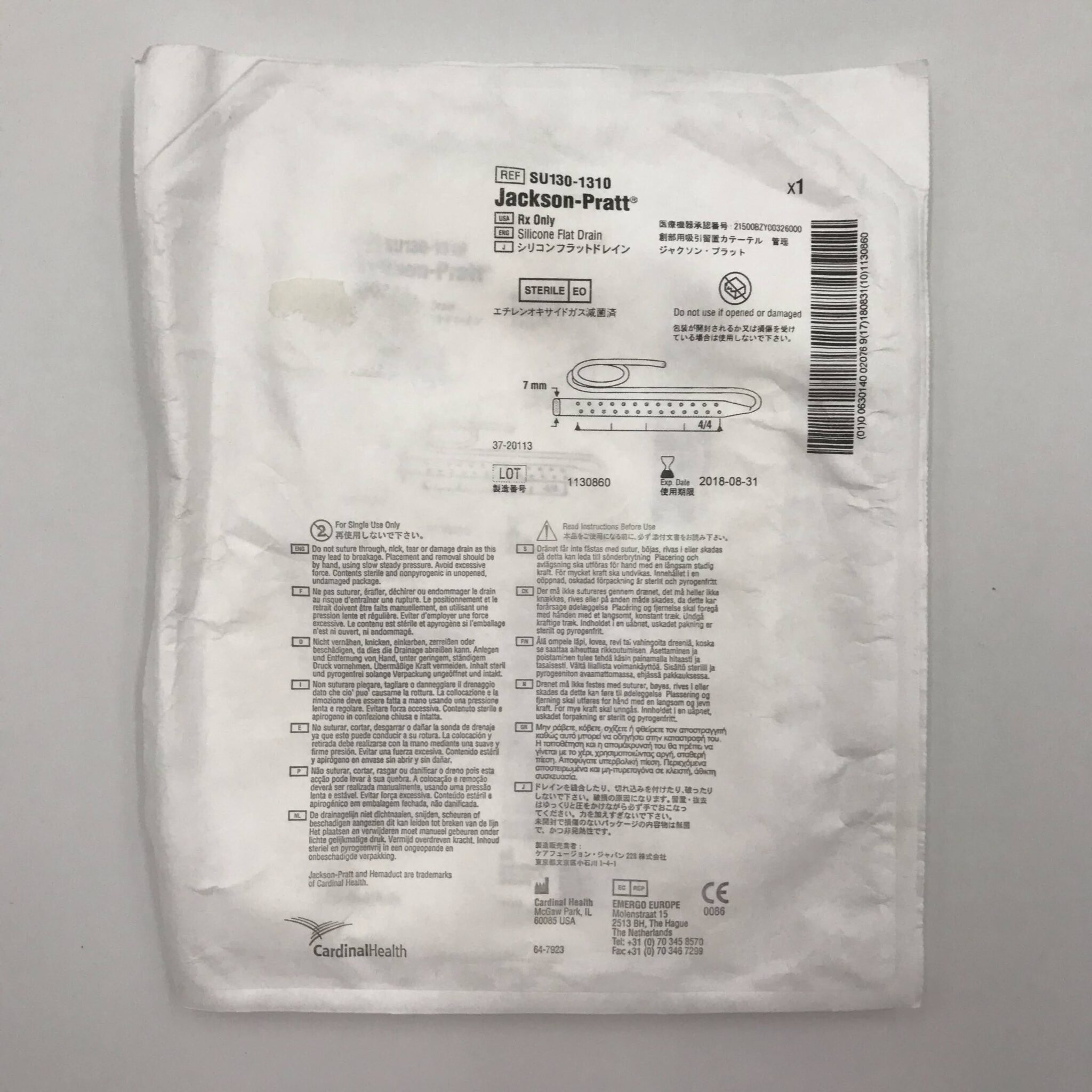 Cardinal Health JP-2228 Jackson-Pratt, Channel Drain Hubless, 15Fr (x ...