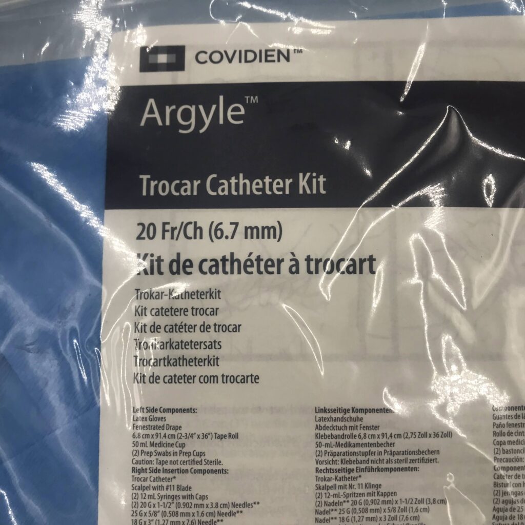 Covidien 8888565036 Argyle Trocar Catheter Kit 20Fr (Open Package) (x ...
