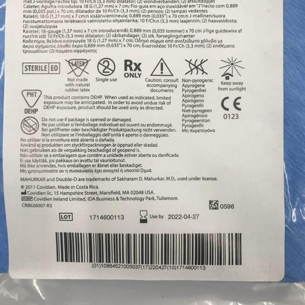 Covidien 8817146007 Mahurkar Acute Dual Lumen Catheter Kit,10Fr (x ...